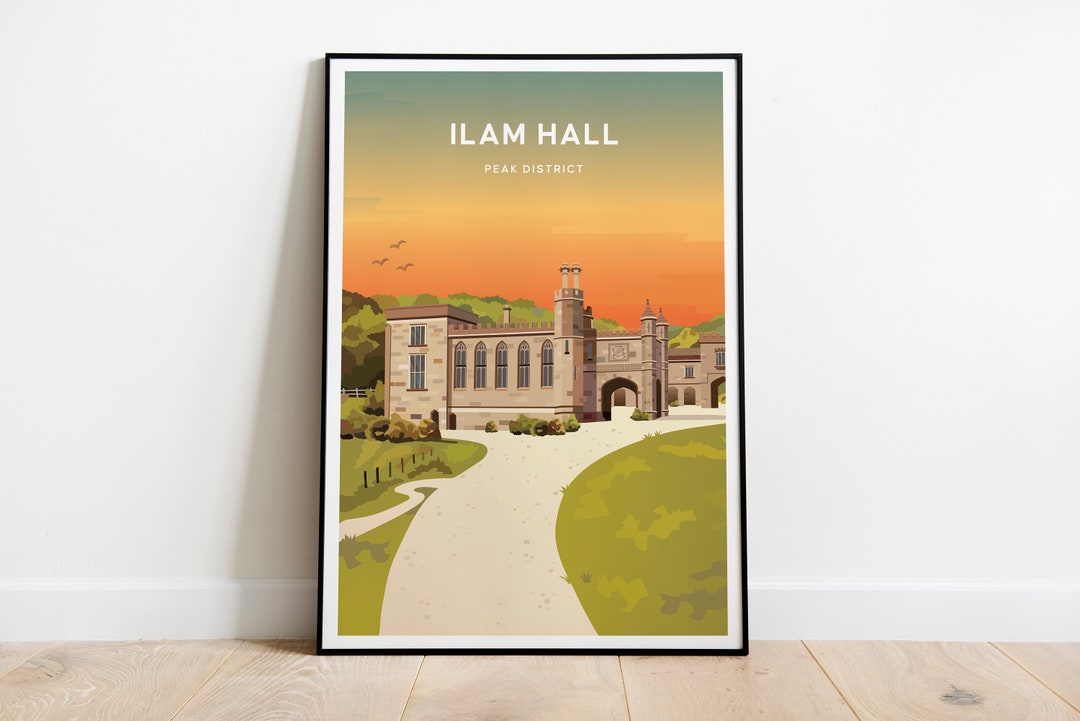 Ilam Hall, Dovedale, Peak District. Art Print / Travel Poster. Modern ...