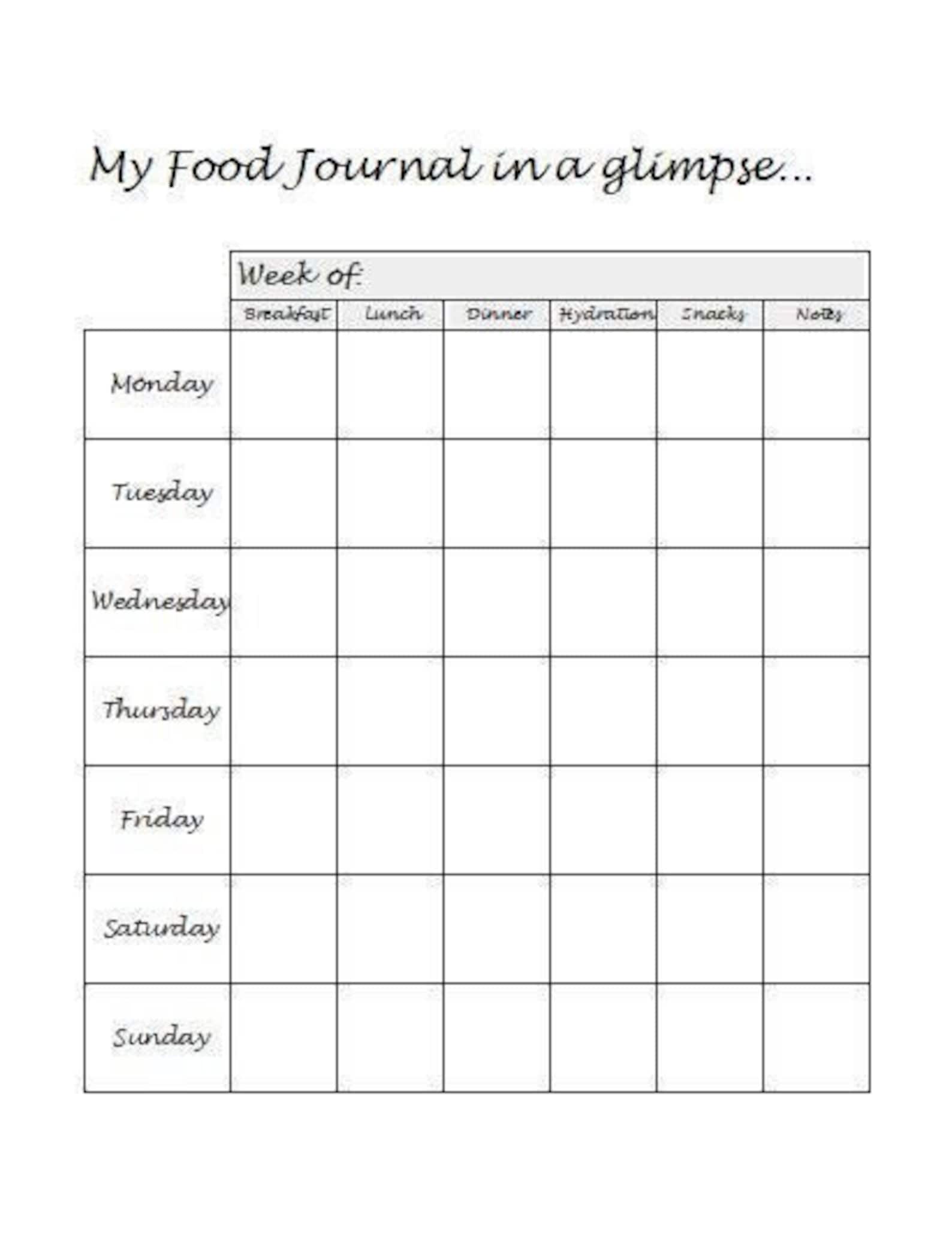 Printable Food Journal, Digital Download, Planner, Weekly Planner, Meal ...