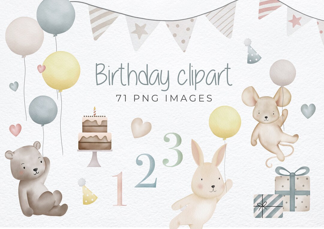Watercolor Birthday Clipart Watercolour Party Clipart Watercolor Animal ...