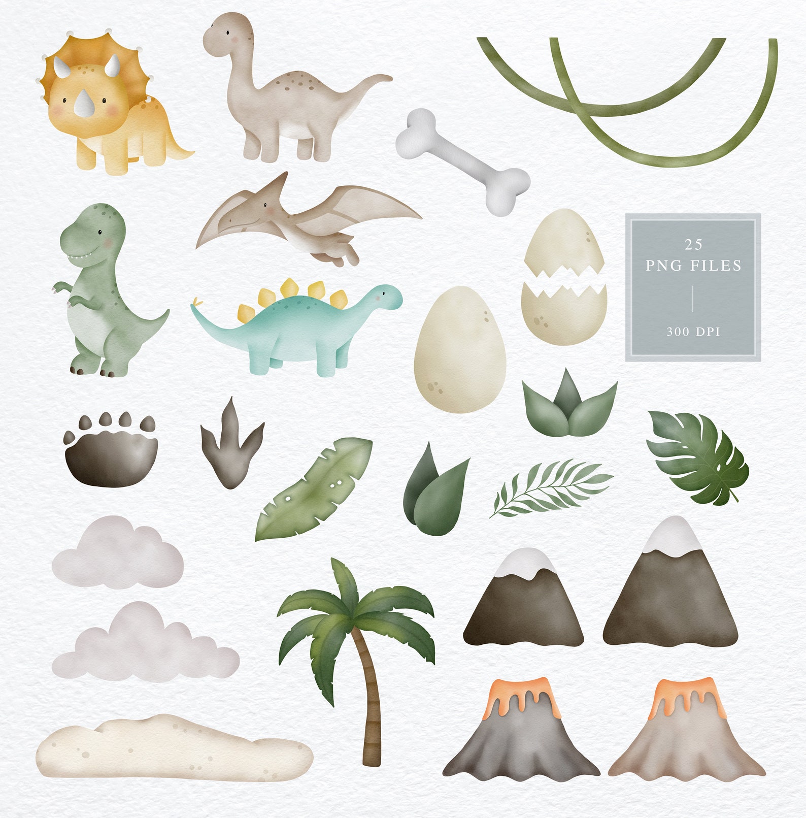 Watercolor Dinosaur Clipart Cute Dinosaurs Watercolour Dino Baby Shower ...