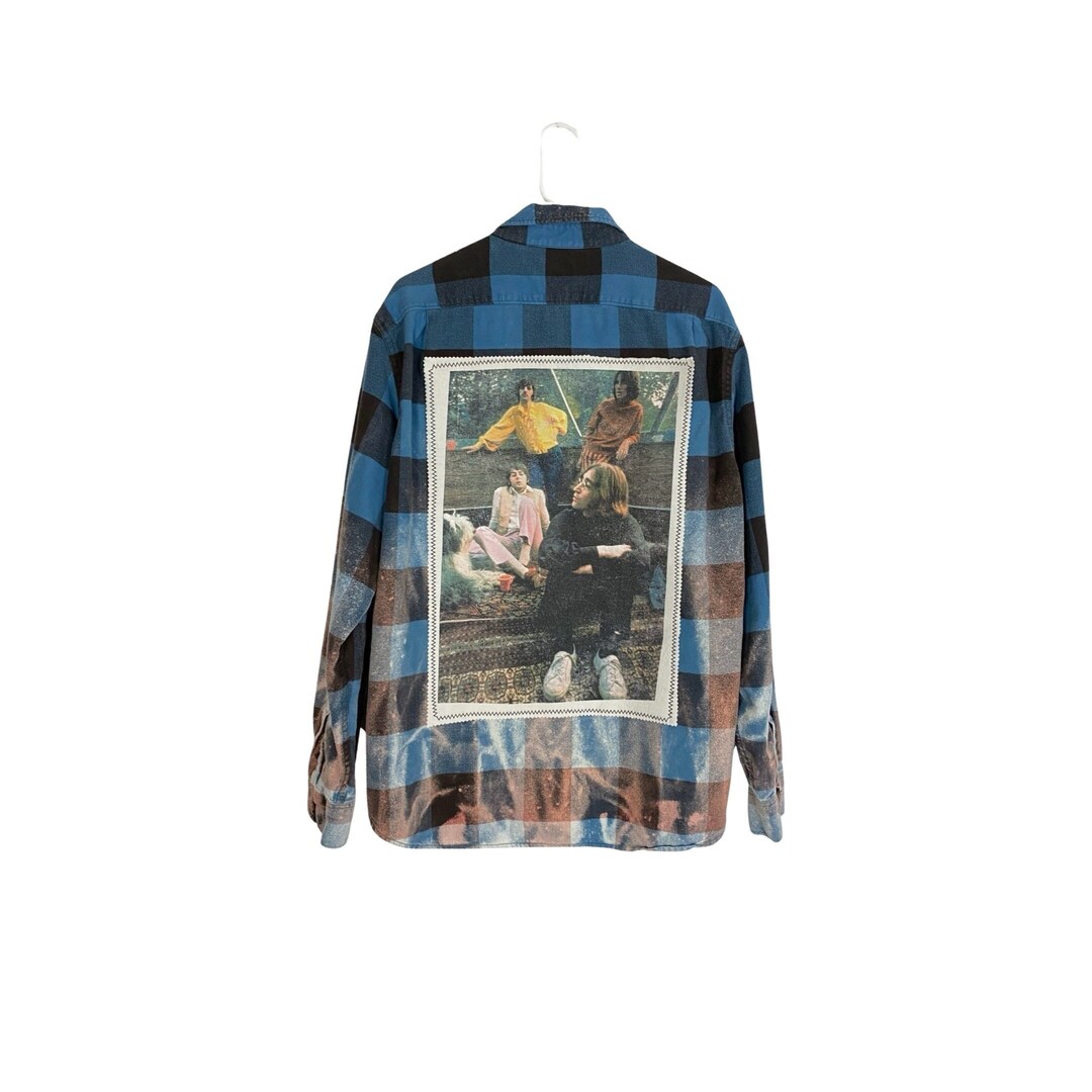 The Beatles Band Flannel Shirt Mens XL Unisex Blue Black Buffalo Plaid ...