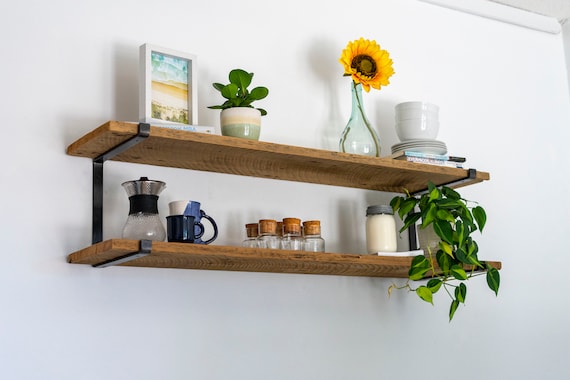 Rustic Double Shelf Farmhouse Kitchen Shelving Unit Reclaimed Antique Rustic Shelves Floating Double Shelf Modern Industrial With Lip Etsy UK