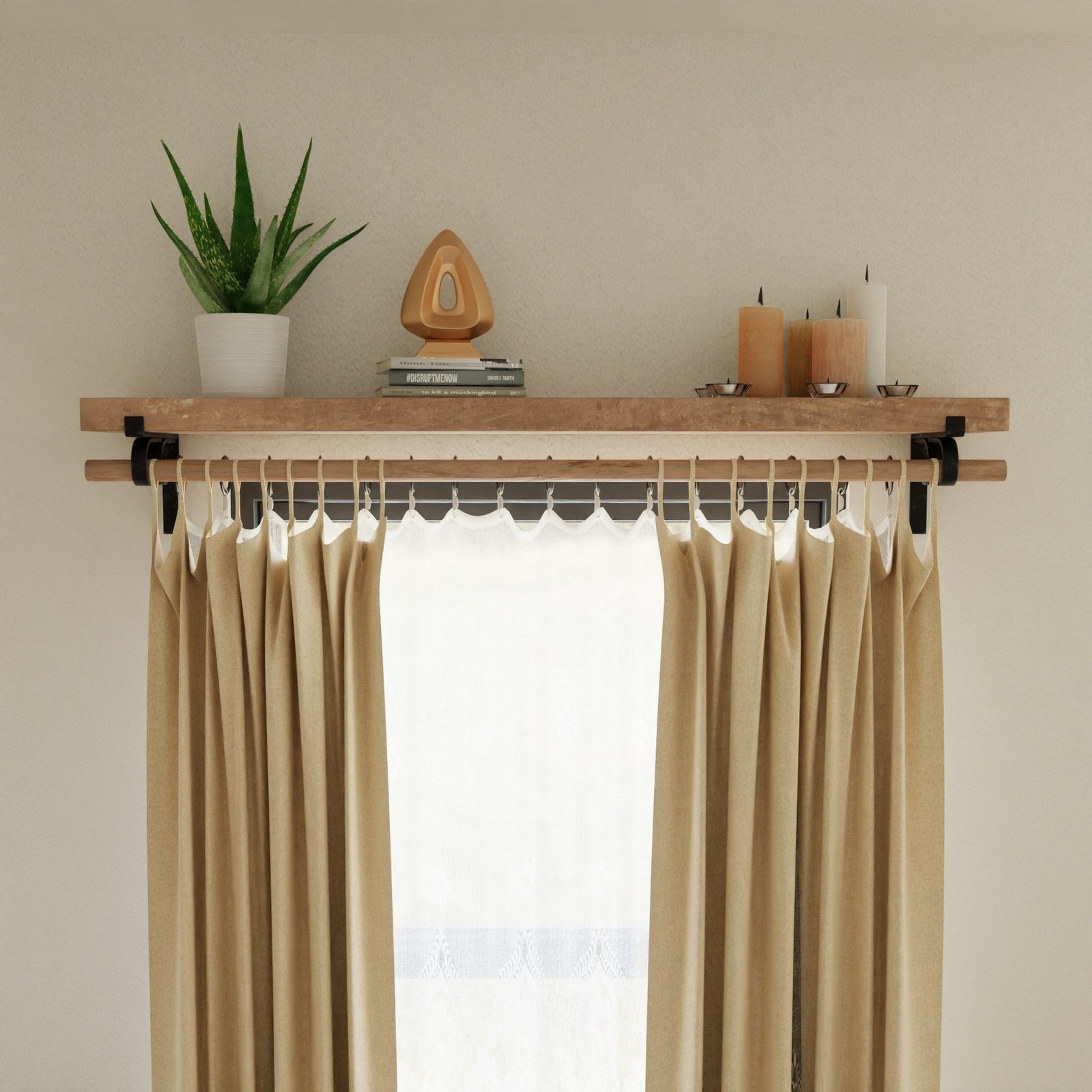 Shelf Bracket With Double Curtain Rod Holder, SOLD INDIVIDUALLY, Shelf ...