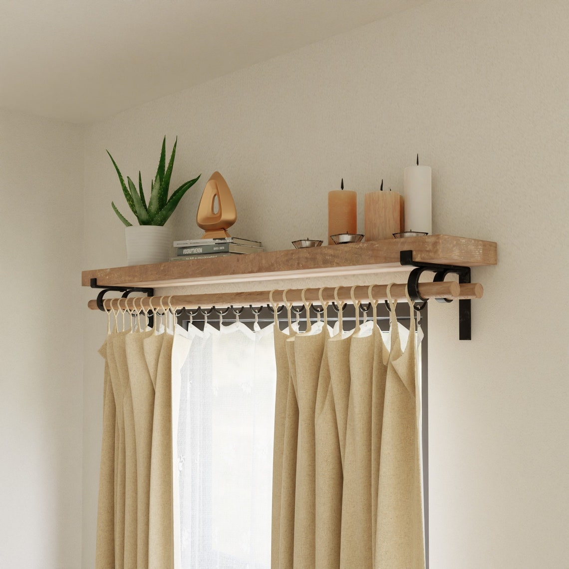 Shelf Bracket With Double Curtain Rod Holder SOLD - Etsy