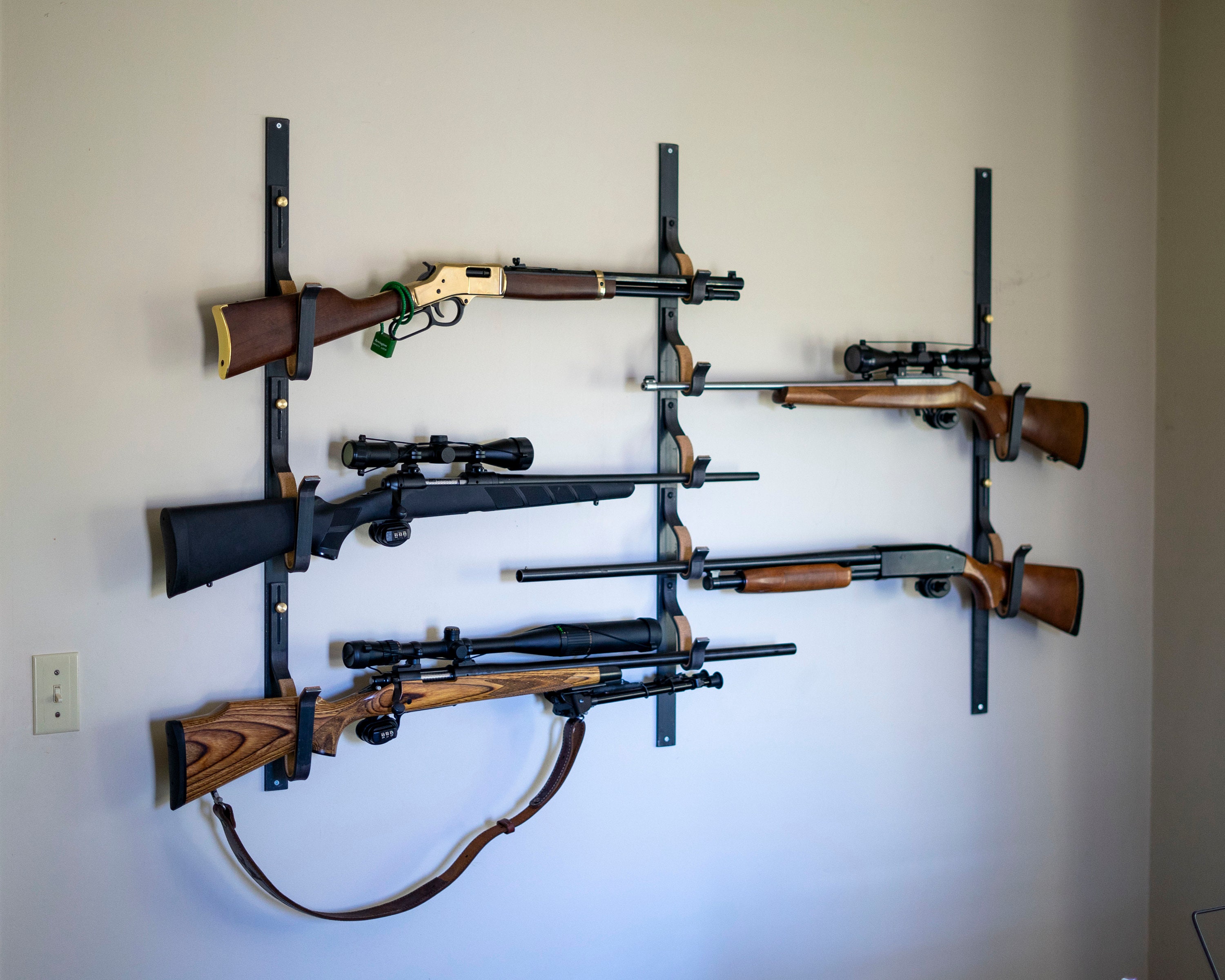 Gun Rack Shotgun Wall Mount 6 Rifle Wall Rack | Heavy-Duty Wall-Mounted ...