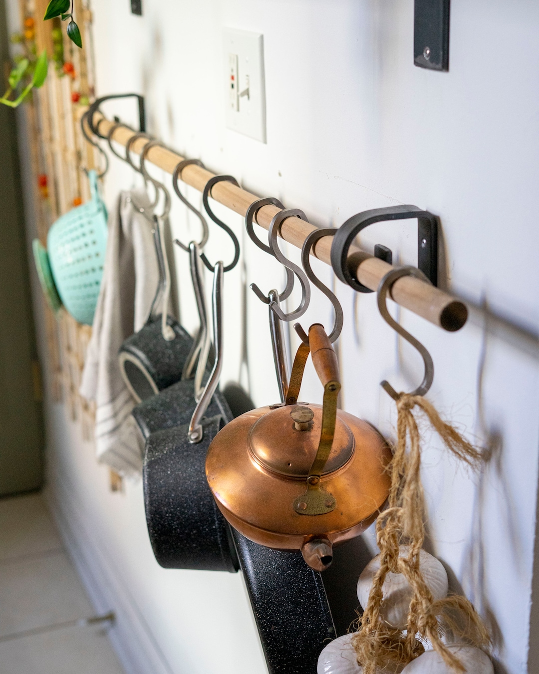 Pan Hanger Utensil Rail Rack, Farmhouse Kitchen Storage, Kitchen Hanger ...