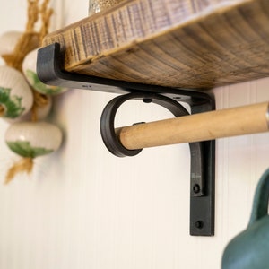 Kitchen Shelf + Brackets With Rod, Hanging Mugs, Reclaimed Shelf ...