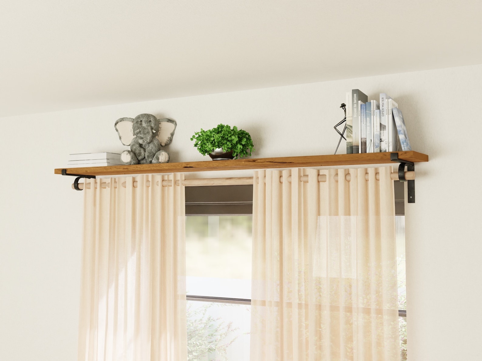 Curtain Rod Holder Brackets With Reclaimed Shelf and Rod Unit, Shelf ...