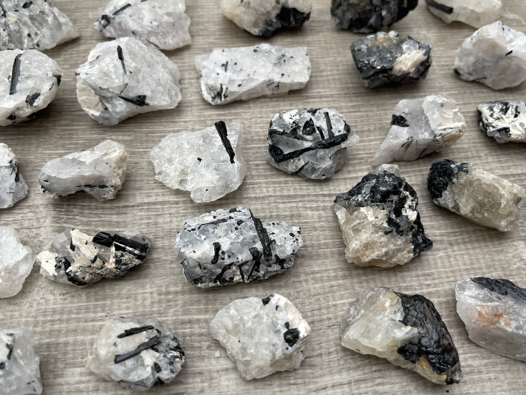 Raw Black Tourmaline Quartz Specimen, 1-2 Natural Black Tourmaline With ...