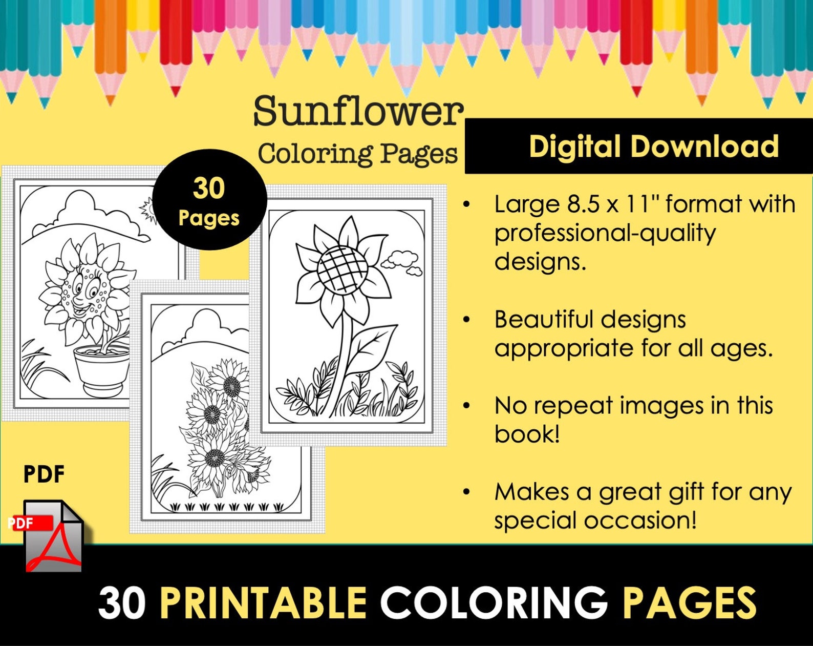Sunflower Coloring Page | 30 Pages | Nature Coloring Pages, Flower ...