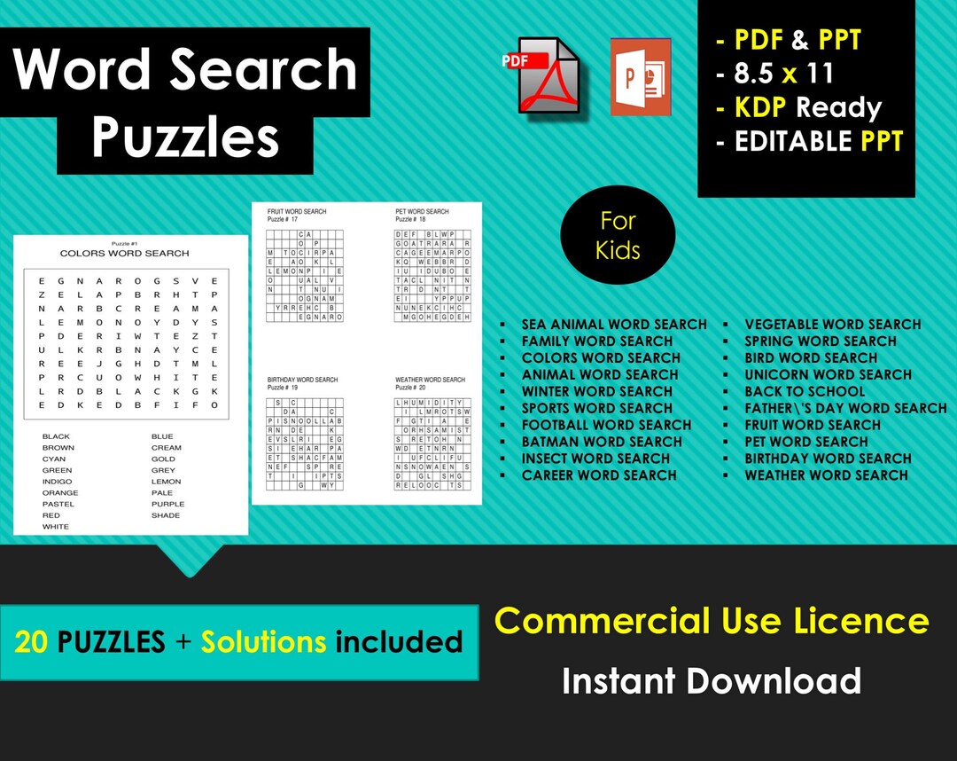 Puzzle di ricerca di parole per bambini (PDF) - File modificabili PPT ...