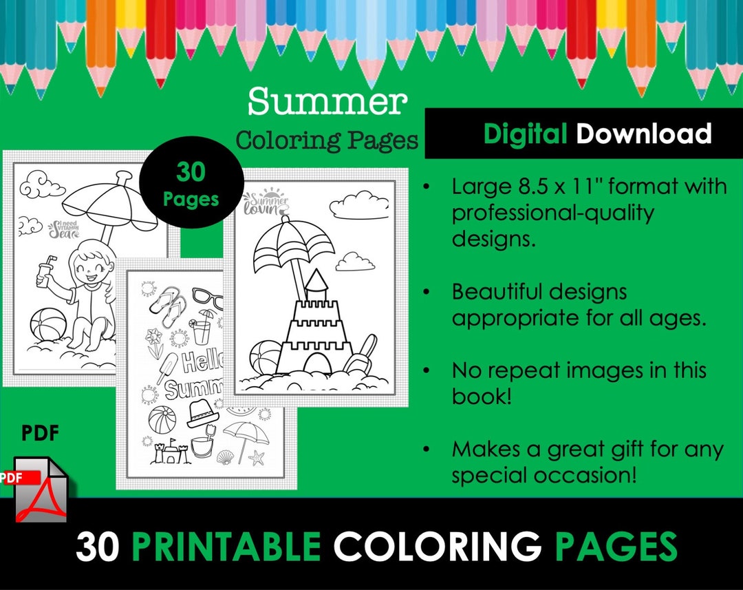 Summer Coloring Pages, 30 Pages, Printable Kids Coloring Pages ...