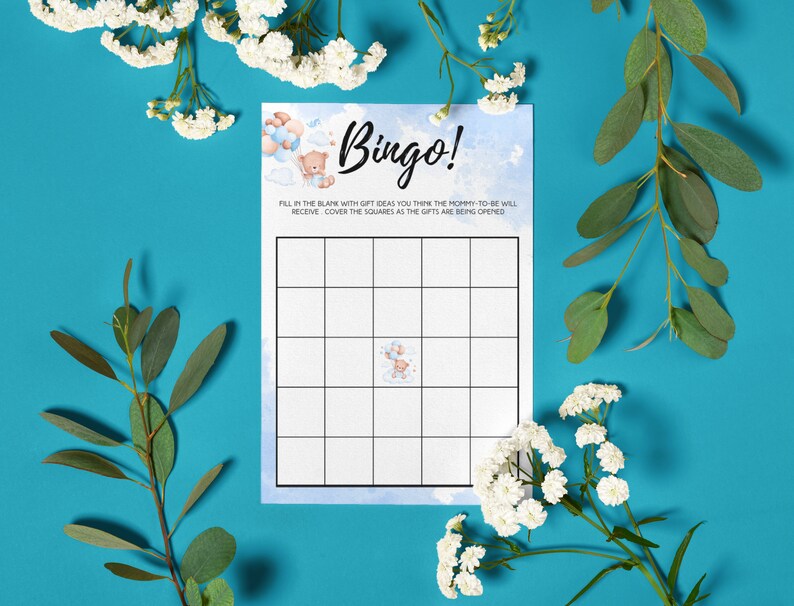 Blue Bear Bingo Baby Shower Game, Bingo Digital Download, Bingo Baby ...