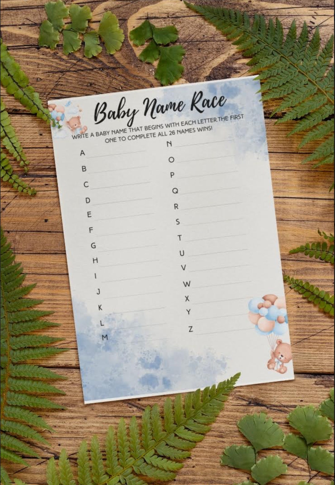 Baby Name Race, Alphabet Name Game, Baby Shower Game, A-Z Baby Name ...