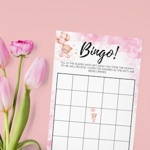 Bingo Baby Shower Game, Pink Bear Theme Baby Shower Game, Digital ...