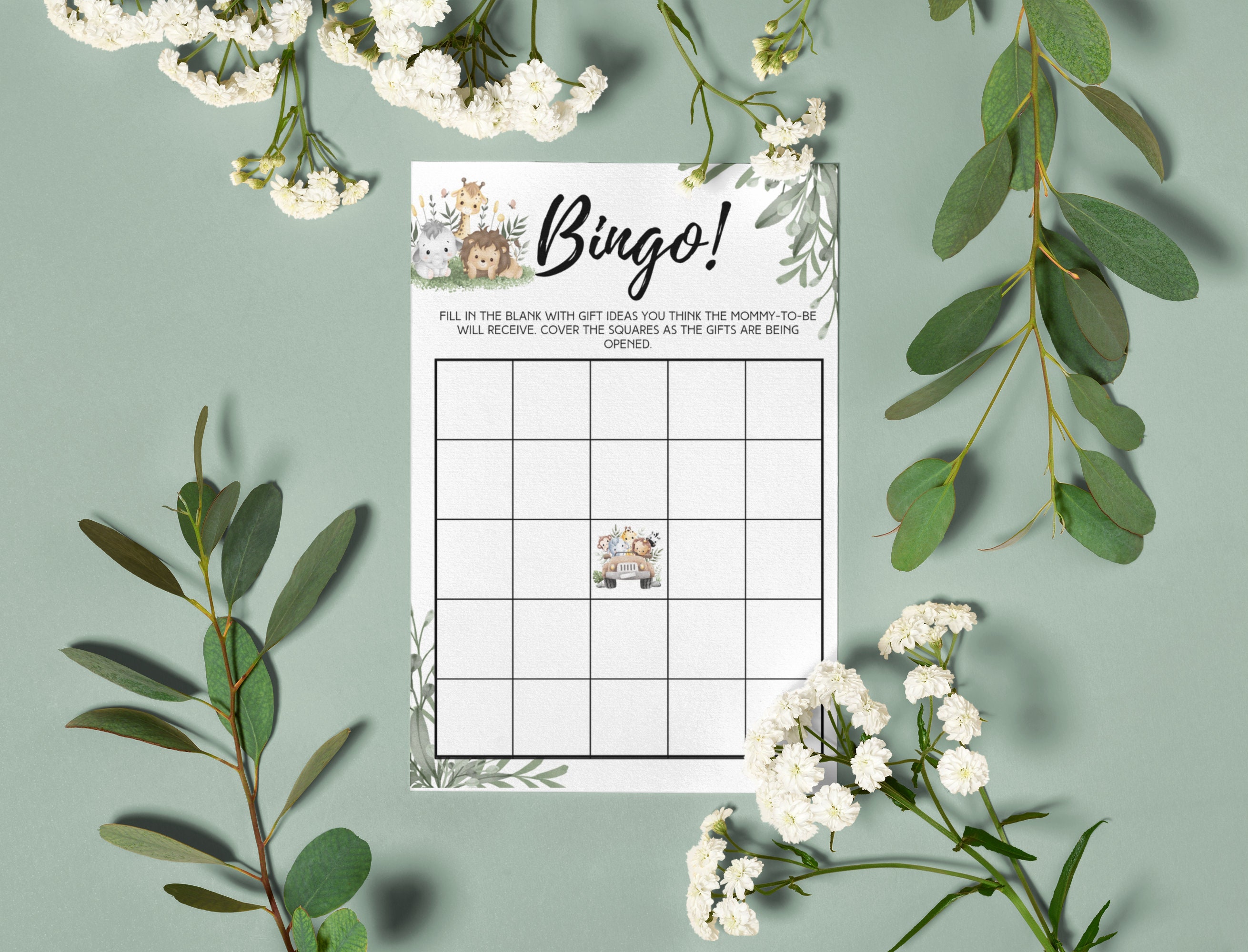 Safari Theme Bingo, Bingo Game, Baby Shower Game, Baby Shower Digital ...