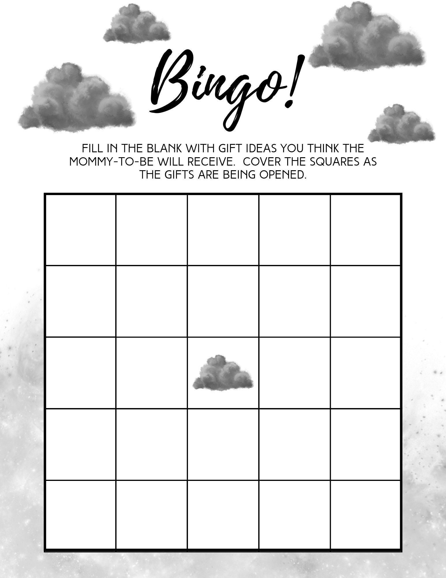 Cloud Theme Bingo Game, Baby Shower Game, Baby Shower Bingo Digital ...