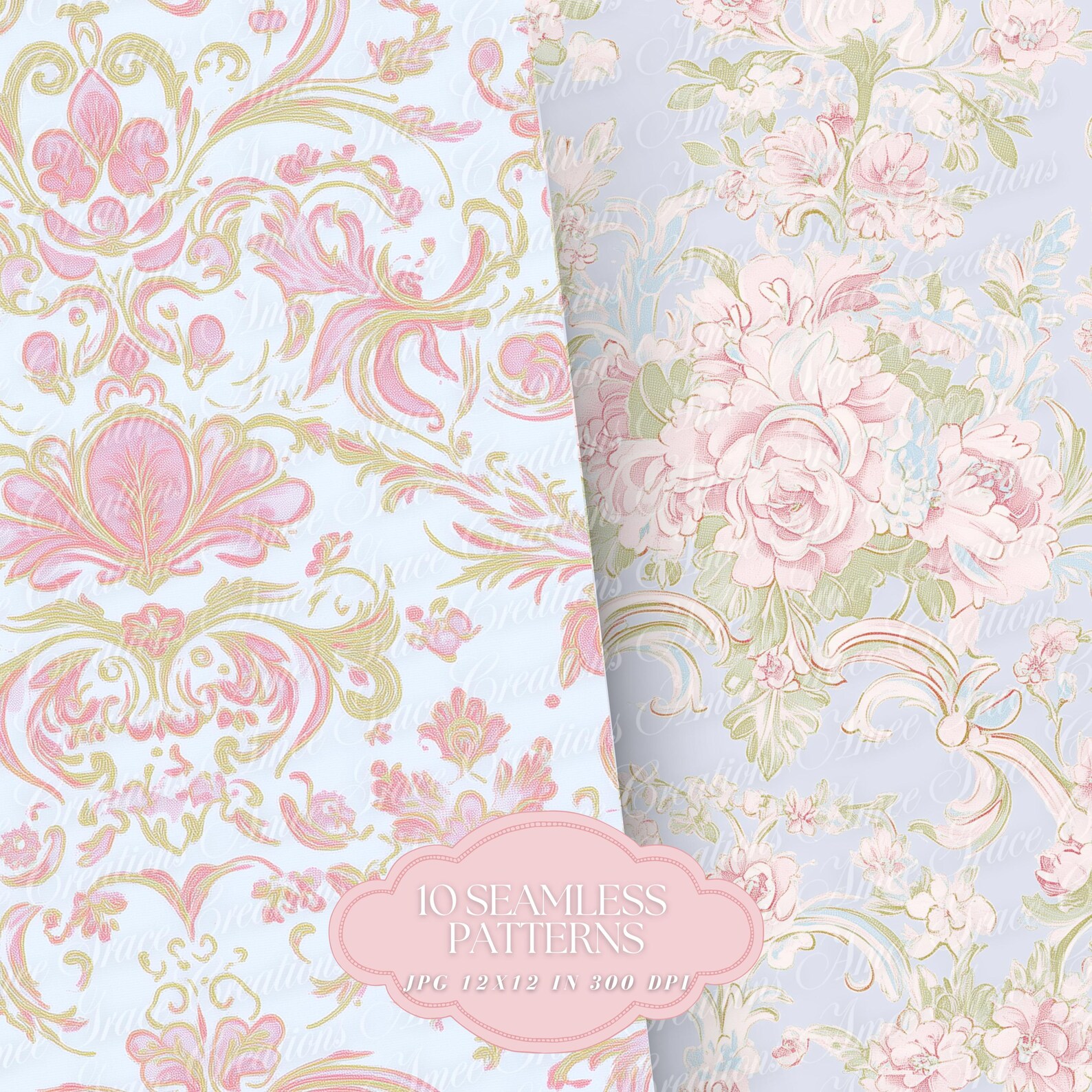 Rococo Elegance Digital Paper Pack – 10 Seamless High-resolution JPG ...