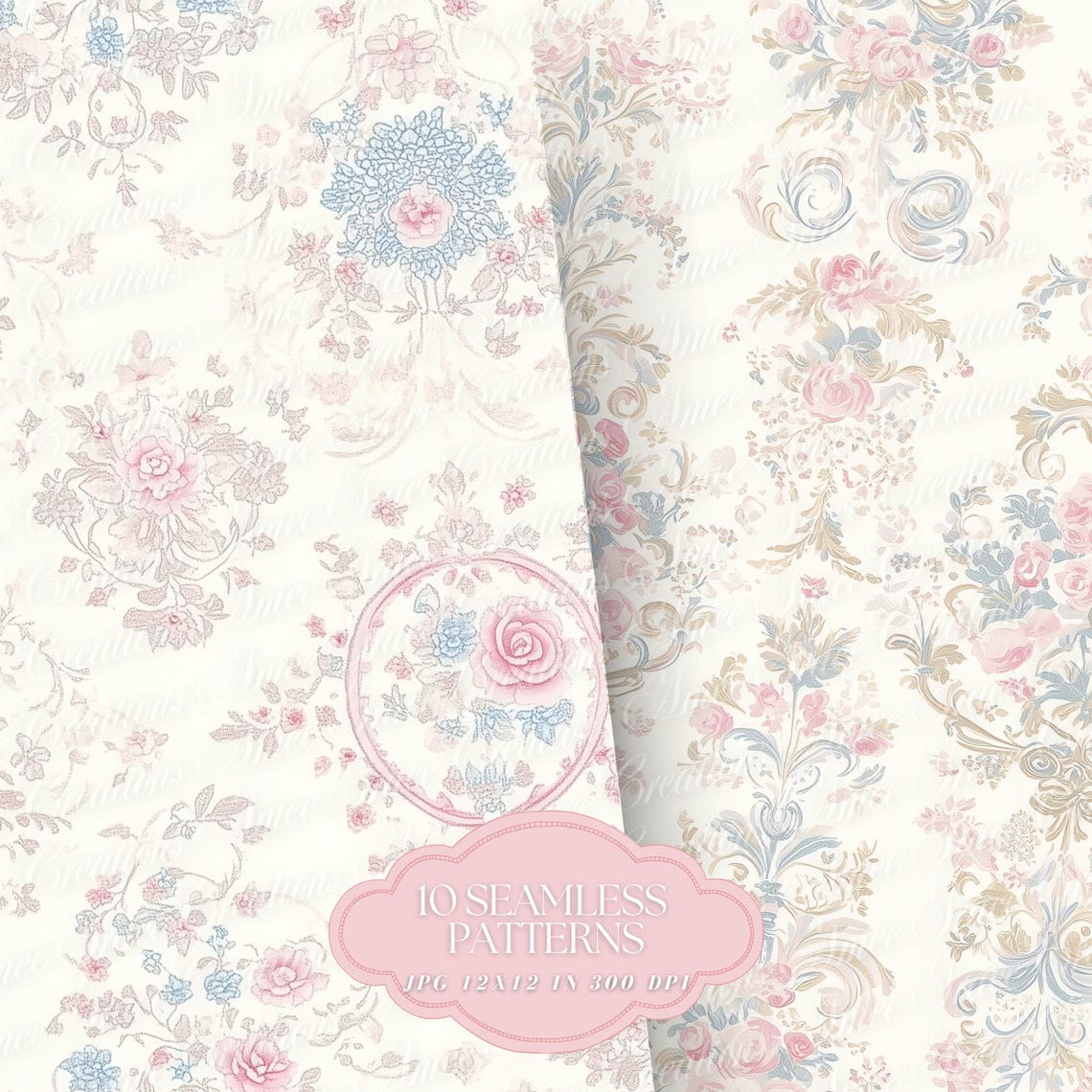 Rococo Elegance Digital Paper Pack – 10 Seamless High-resolution JPG ...