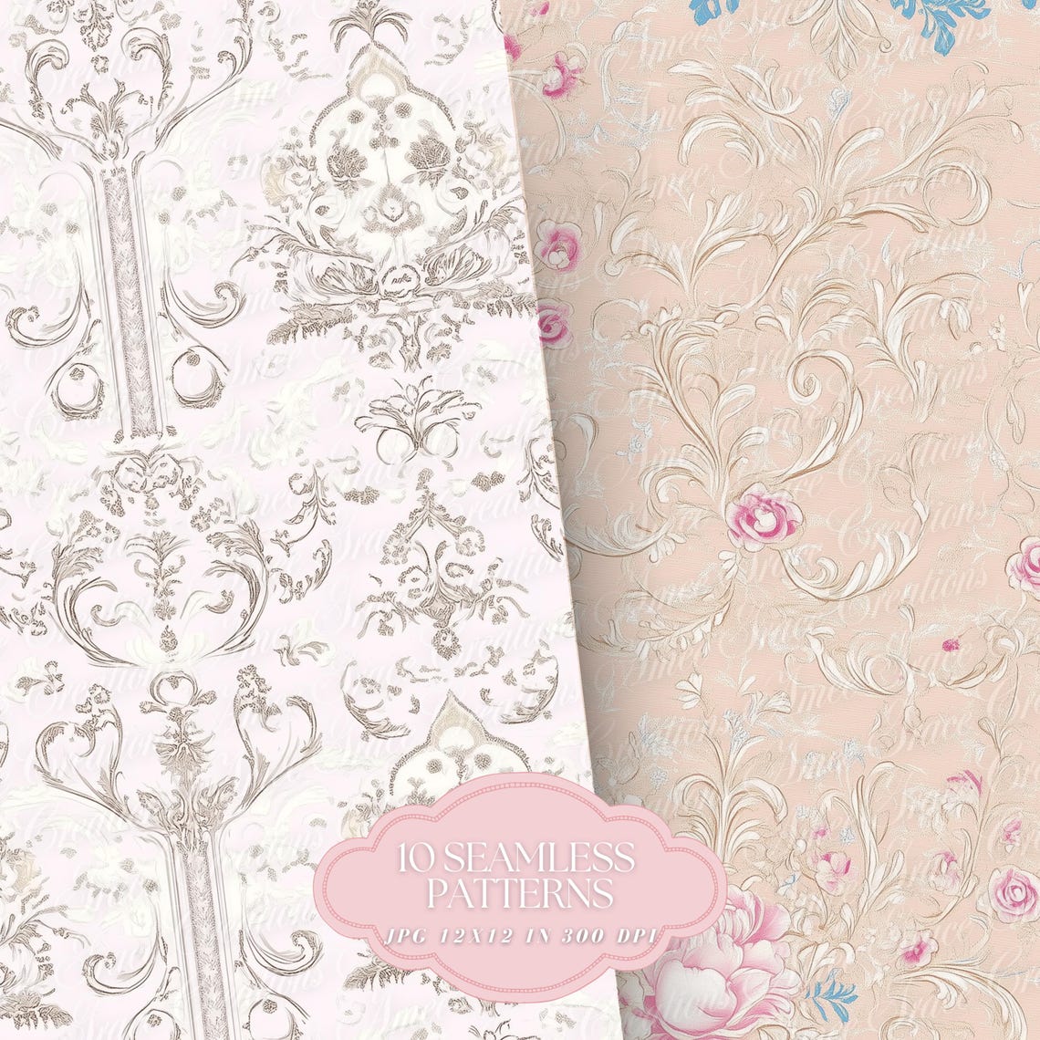 Rococo Elegance Digital Paper Pack – 10 Seamless High-resolution JPG ...