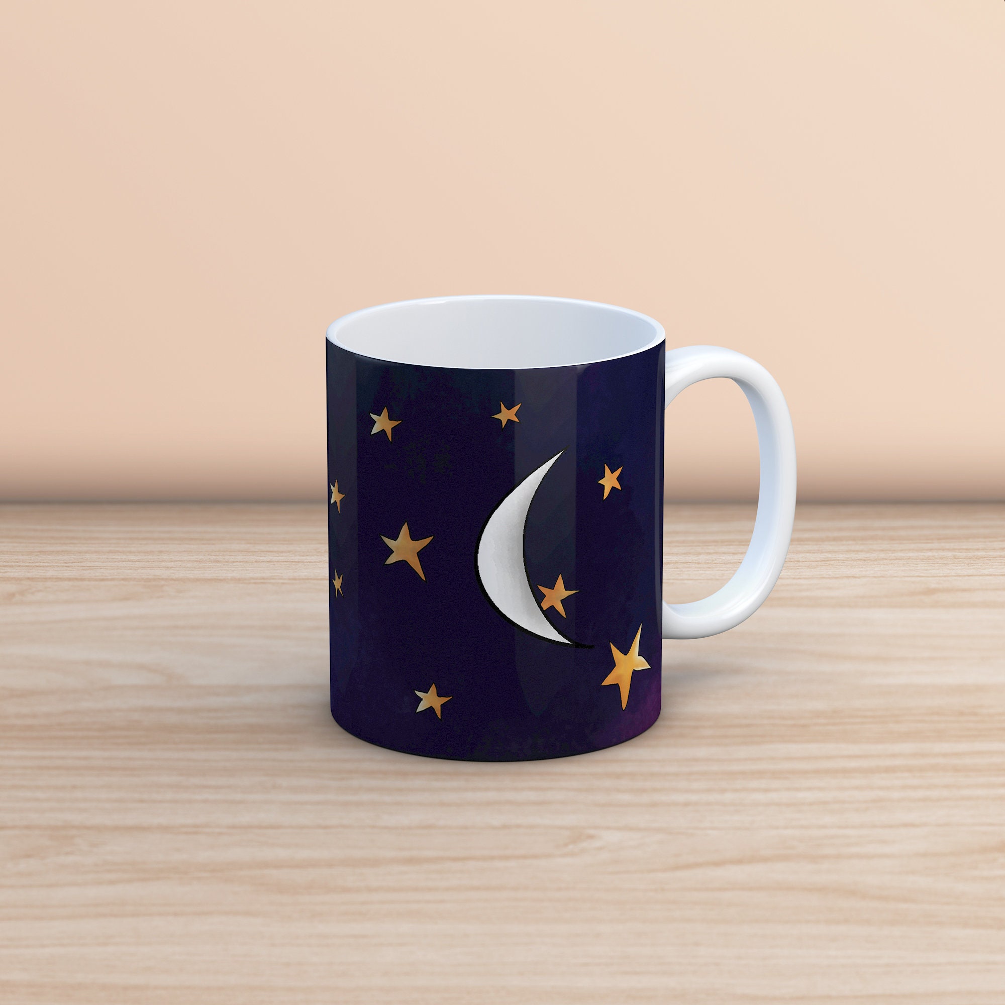 Moon Mug Moon and Stars Mug Watercolor Mug Celestial Gift - Etsy