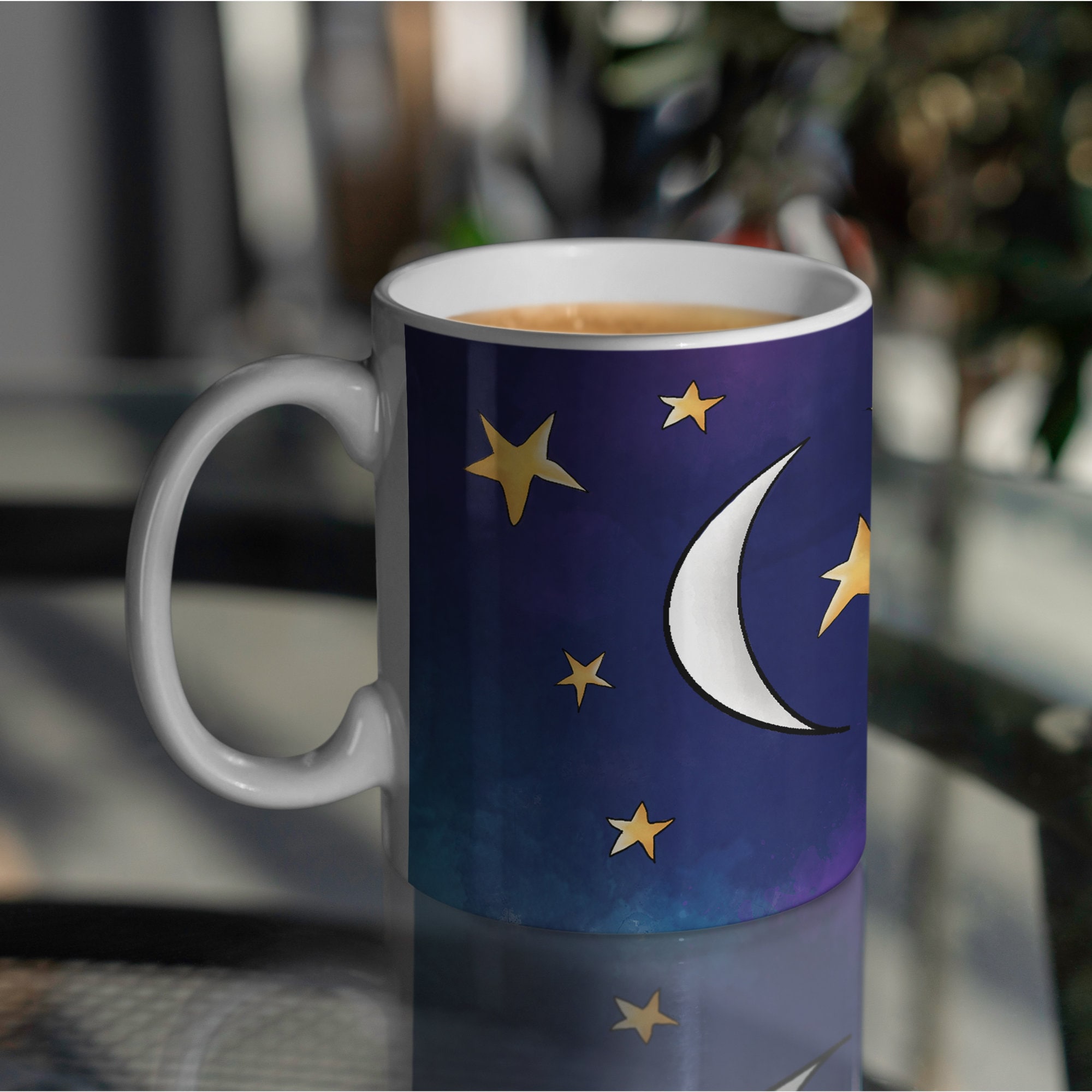 Moon Mug Moon and Stars Mug Watercolor Mug Celestial Gift - Etsy