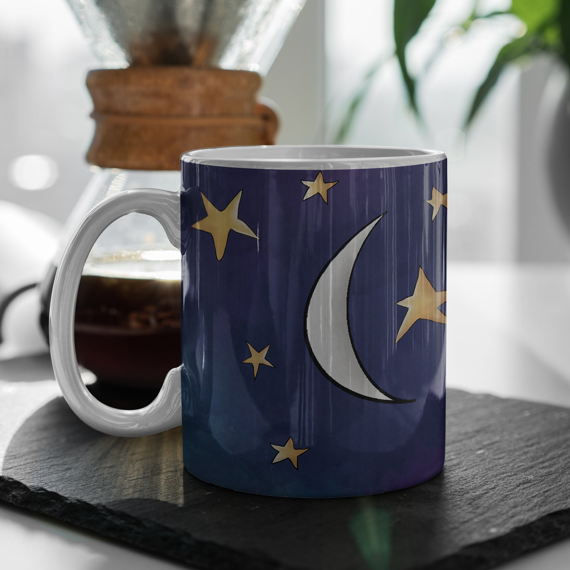 Moon Mug Moon and Stars Mug Watercolor Mug Celestial Gift - Etsy