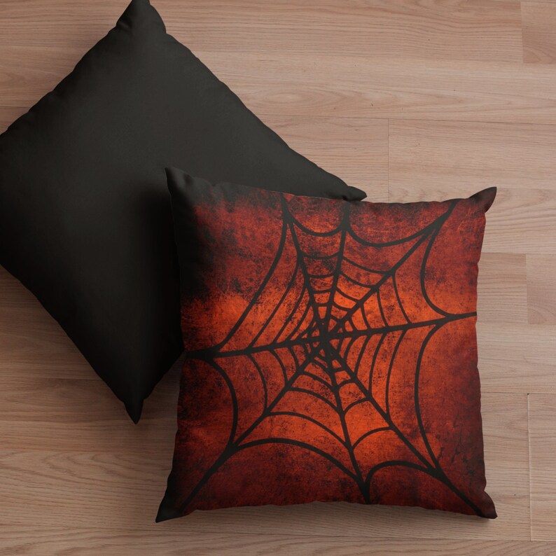 Spider Web Pillow Cover, Halloween Pillow, Orange and Black Pillow ...
