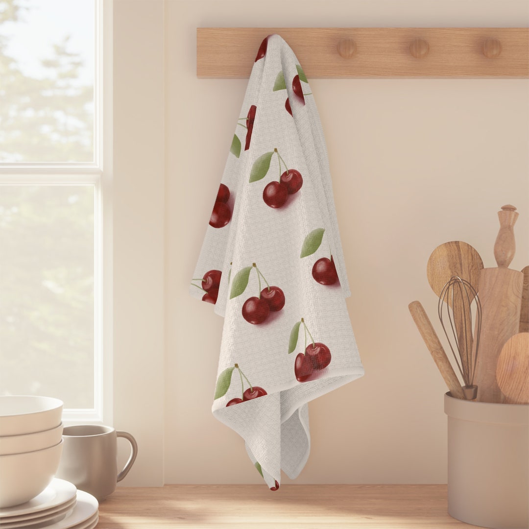 Cherry Tea Towel, Farmhouse Kitchen Dish Towel, Cherries Hand Towel ...