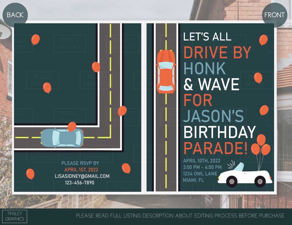 BIRTHDAY PARADE CARD // Digital Invitation / Birthday Party | Etsy