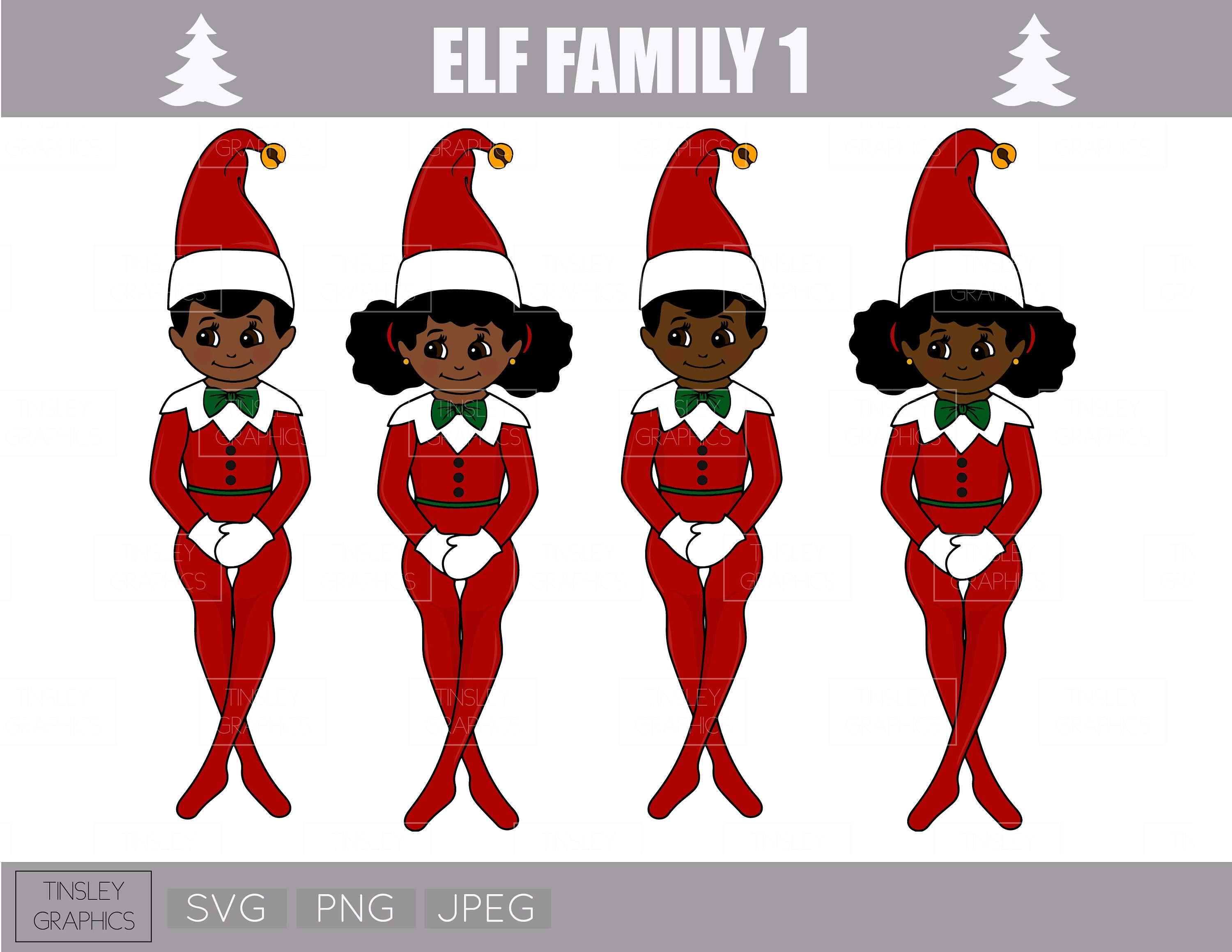 Black Christmas Elves Clipart