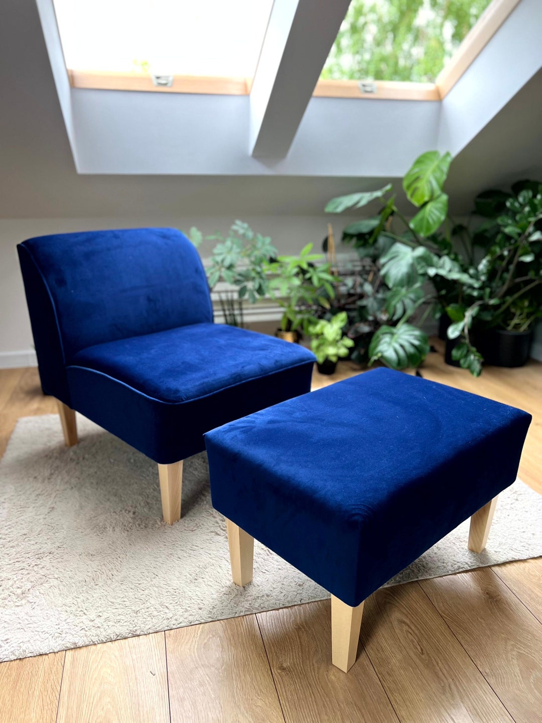 Chaise Pouf velours bleu marine EN STOCK livraison RAPIDE - Etsy France