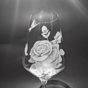 Hand Engraved Rose Wine Glasses - Rose Glass - Roses - Rose Gift - Rose ...
