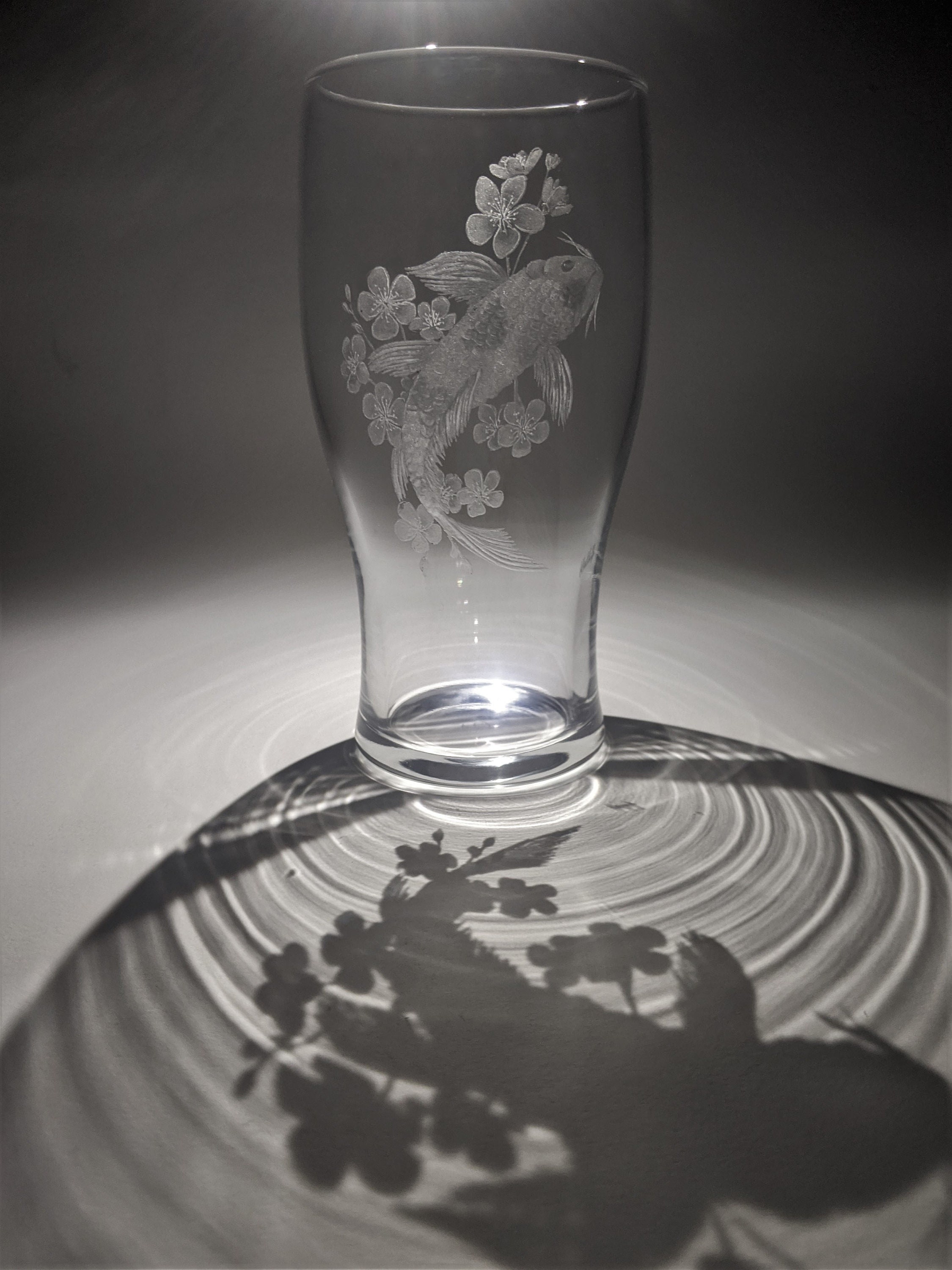 Koi Fish Pint Glass - Engraved Glass - Koi Fish and Cherry Blossom ...