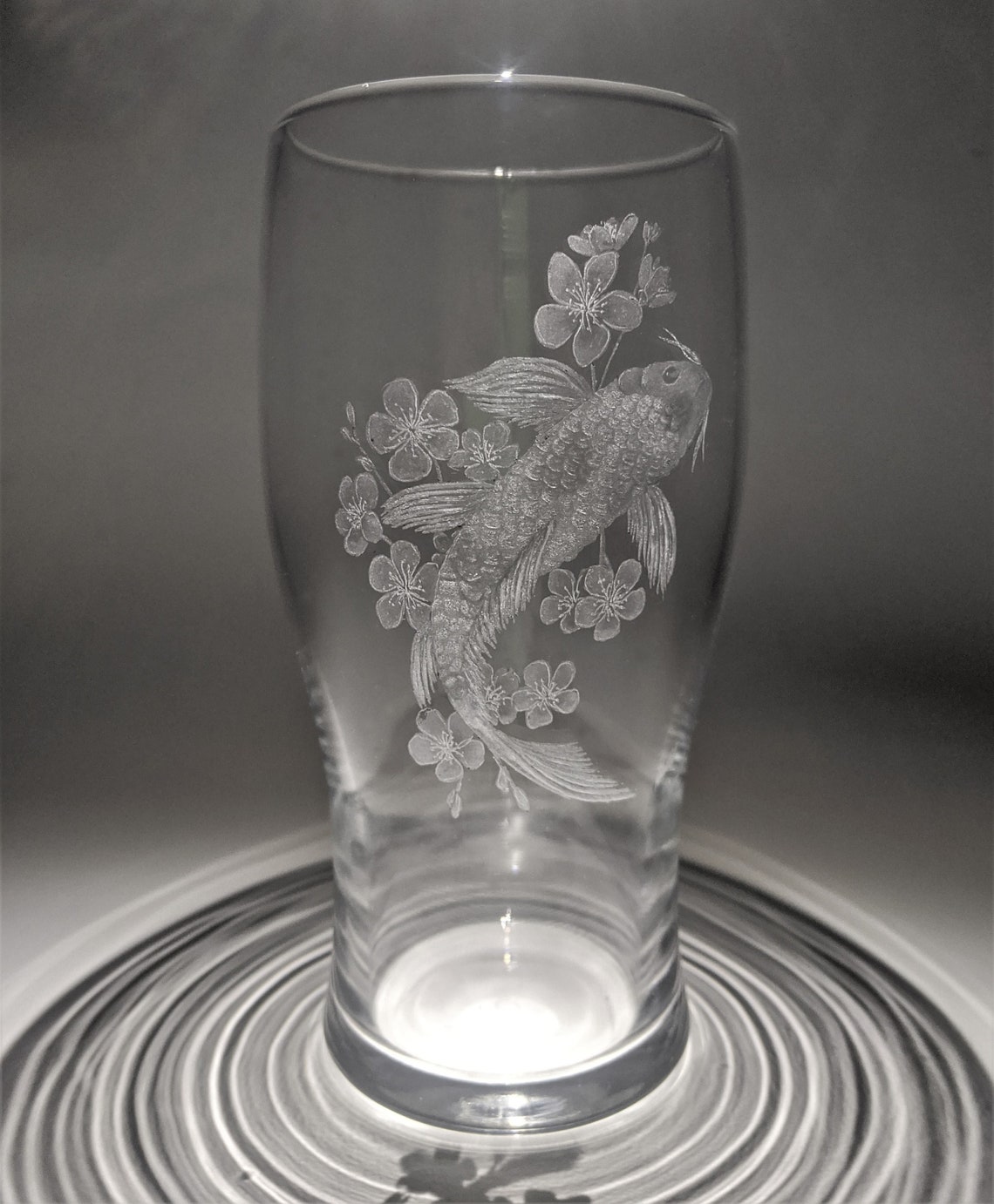 Koi Fish Pint Glass - Engraved Glass - Koi Fish and Cherry Blossom ...