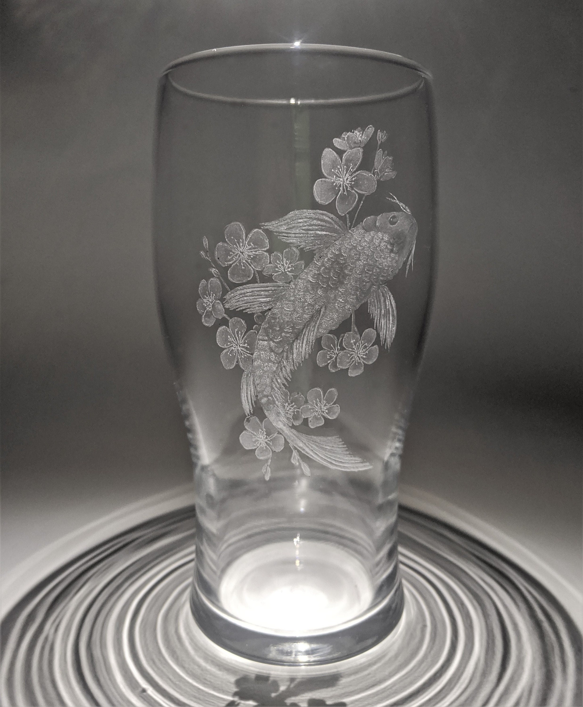 Koi Fish Pint Glass - Engraved Glass - Koi Fish and Cherry Blossom ...