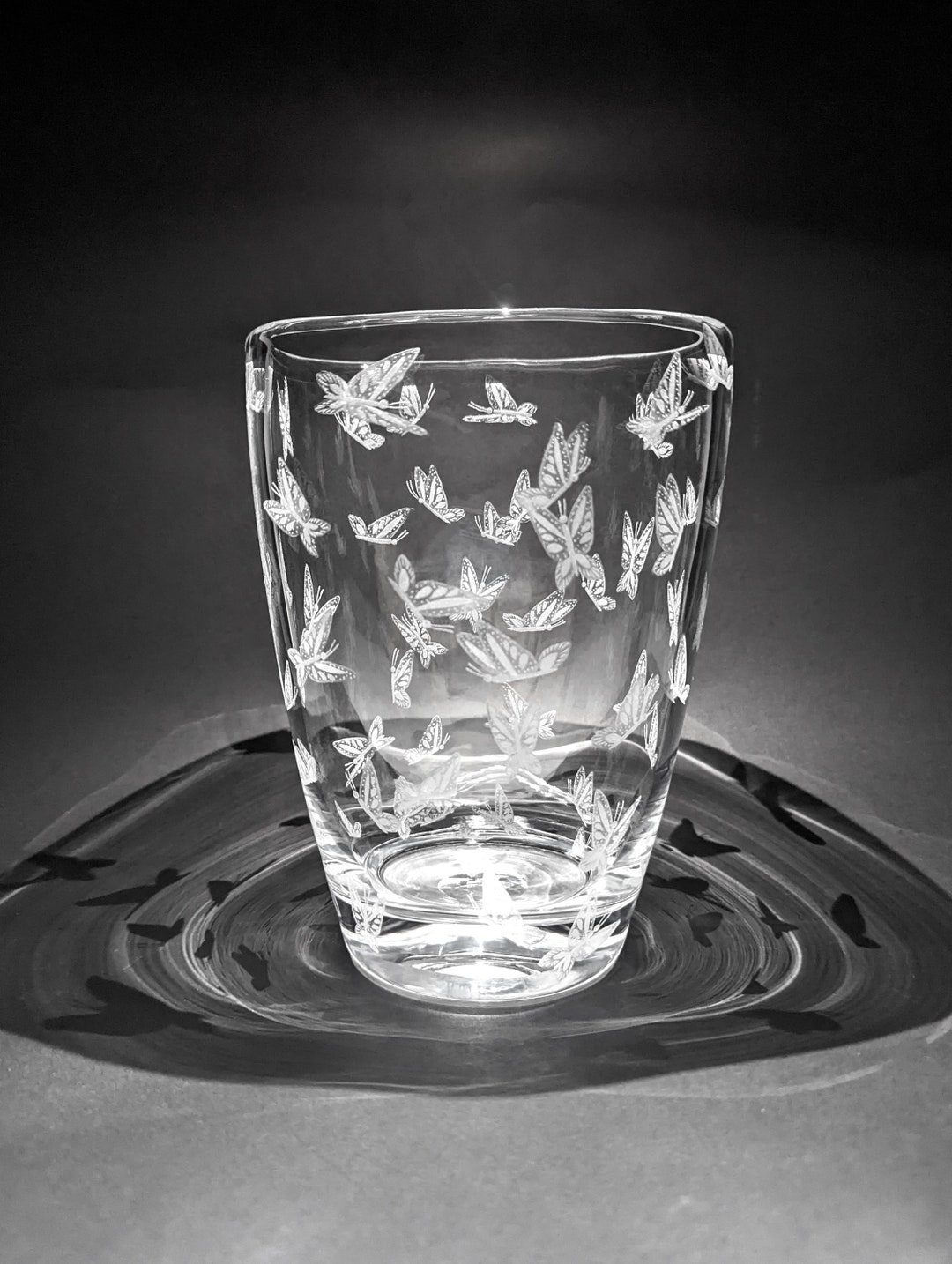 Butterfly Vase - Butterflies - Hand Engraved Vase - Beautiful Glass Art ...