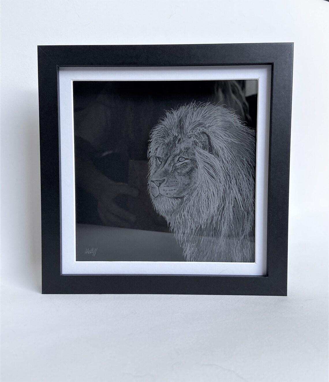 Lion Hand Engraved Frame Lion Artwork Lion Gifts Glass - Etsy UK