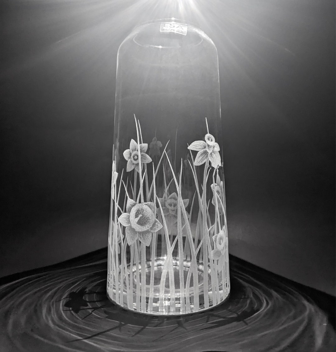 Daffodil Vase - Hand Engraved LSA Vase - Beautiful Glass Art - Flower ...