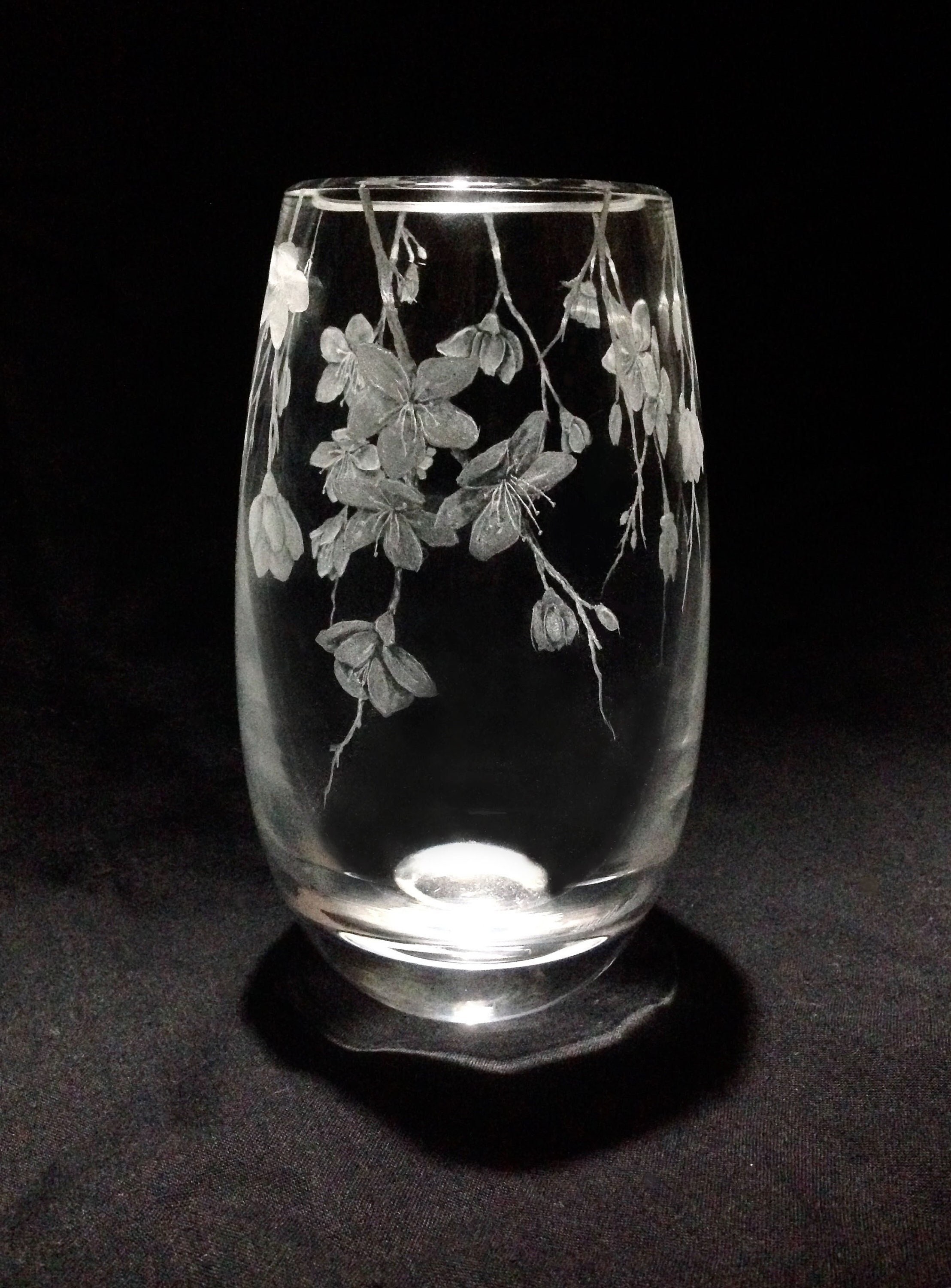 Cherry Blossom - Glass Engraved Vase - Crystal Vase - Glass Art ...