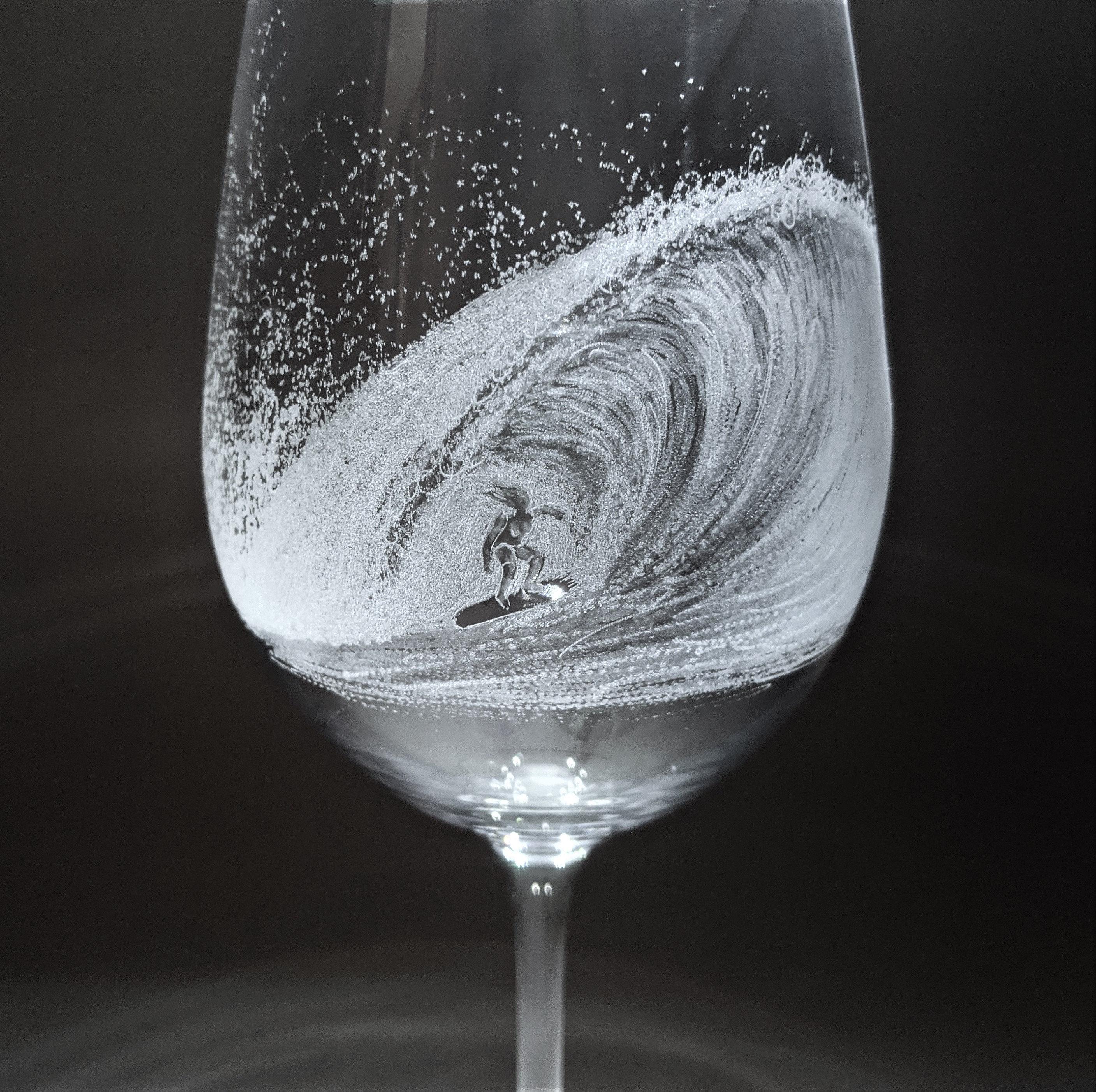 Hand Engraved Wave Wine Glasses - Surfing Glass - Surfer Gift - Ocean ...