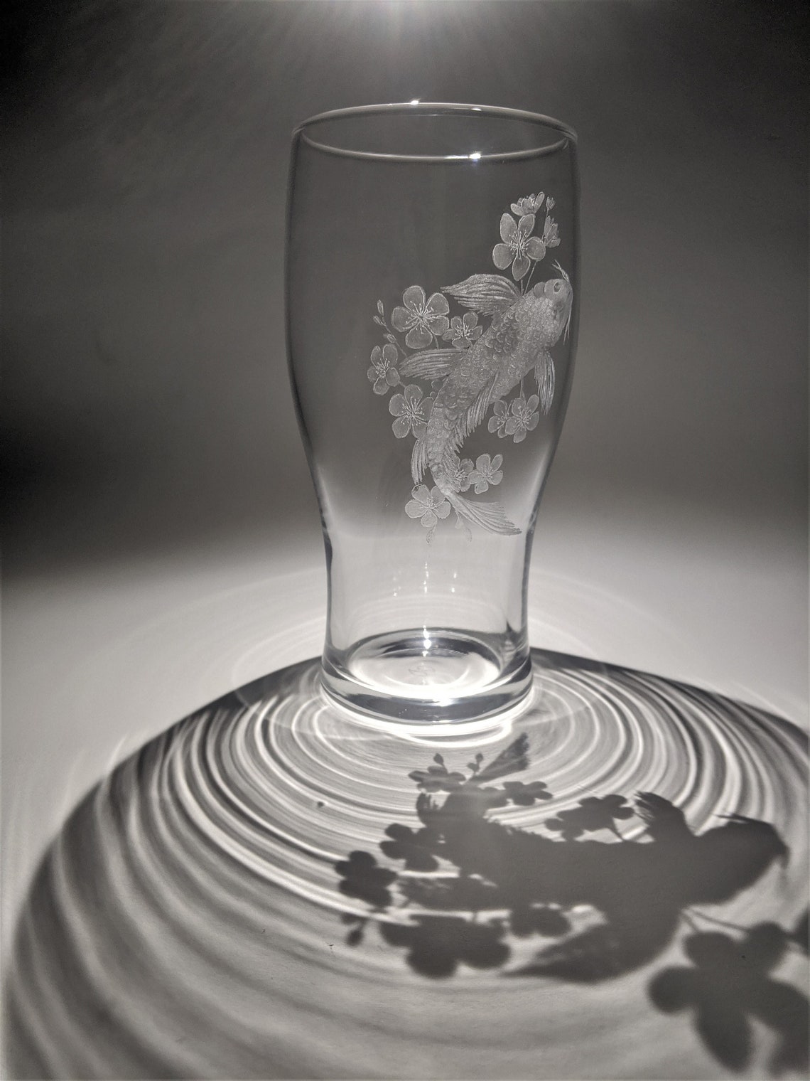 Koi Fish Pint Glass - Engraved Glass - Koi Fish and Cherry Blossom ...