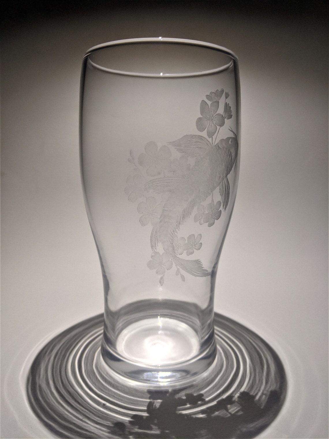 Koi Fish Pint Glass - Engraved Glass - Koi Fish and Cherry Blossom ...