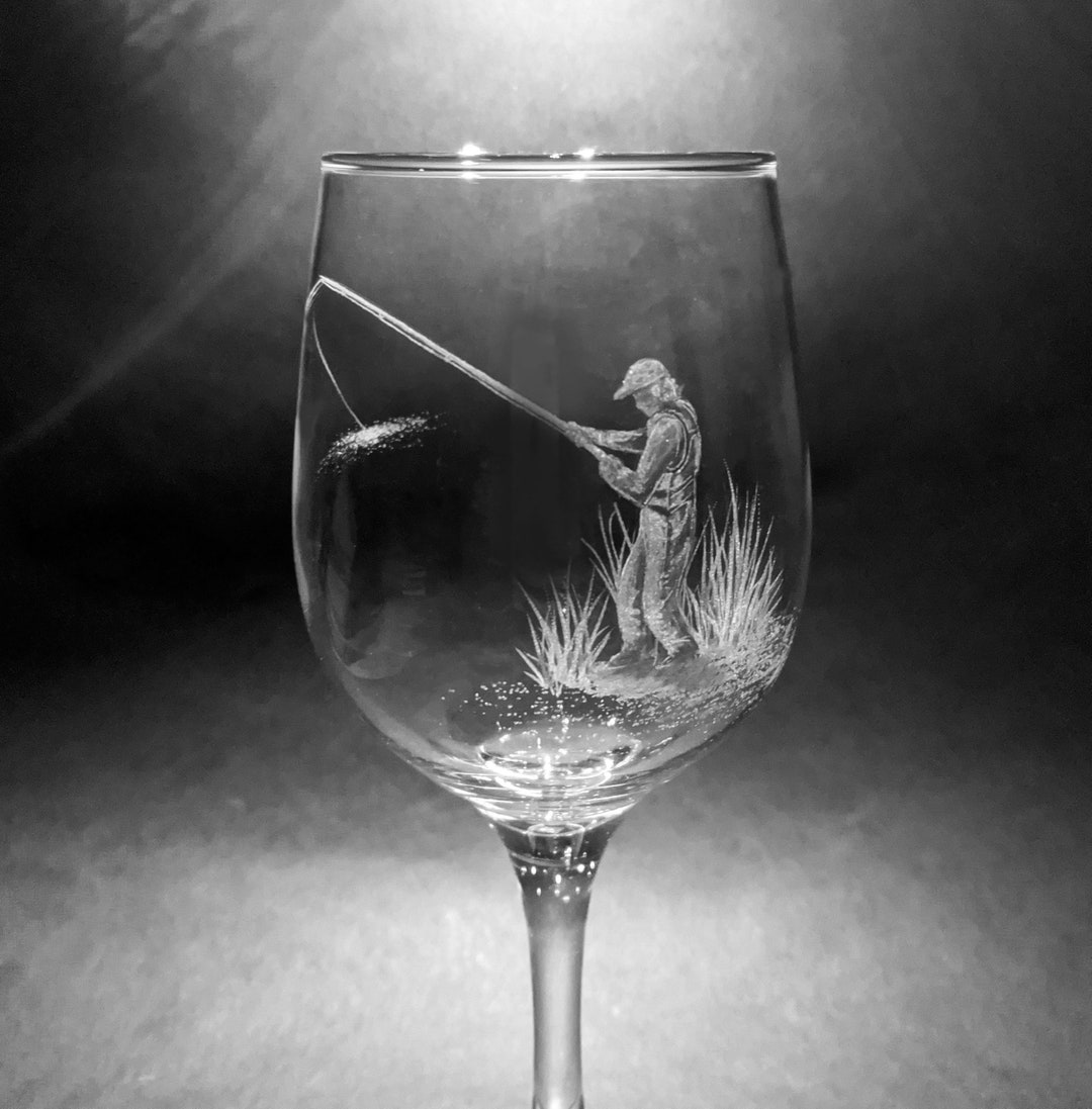Hand Etched Wine Glass - Fishing - Fishing Gift - Gifts for Dad ...