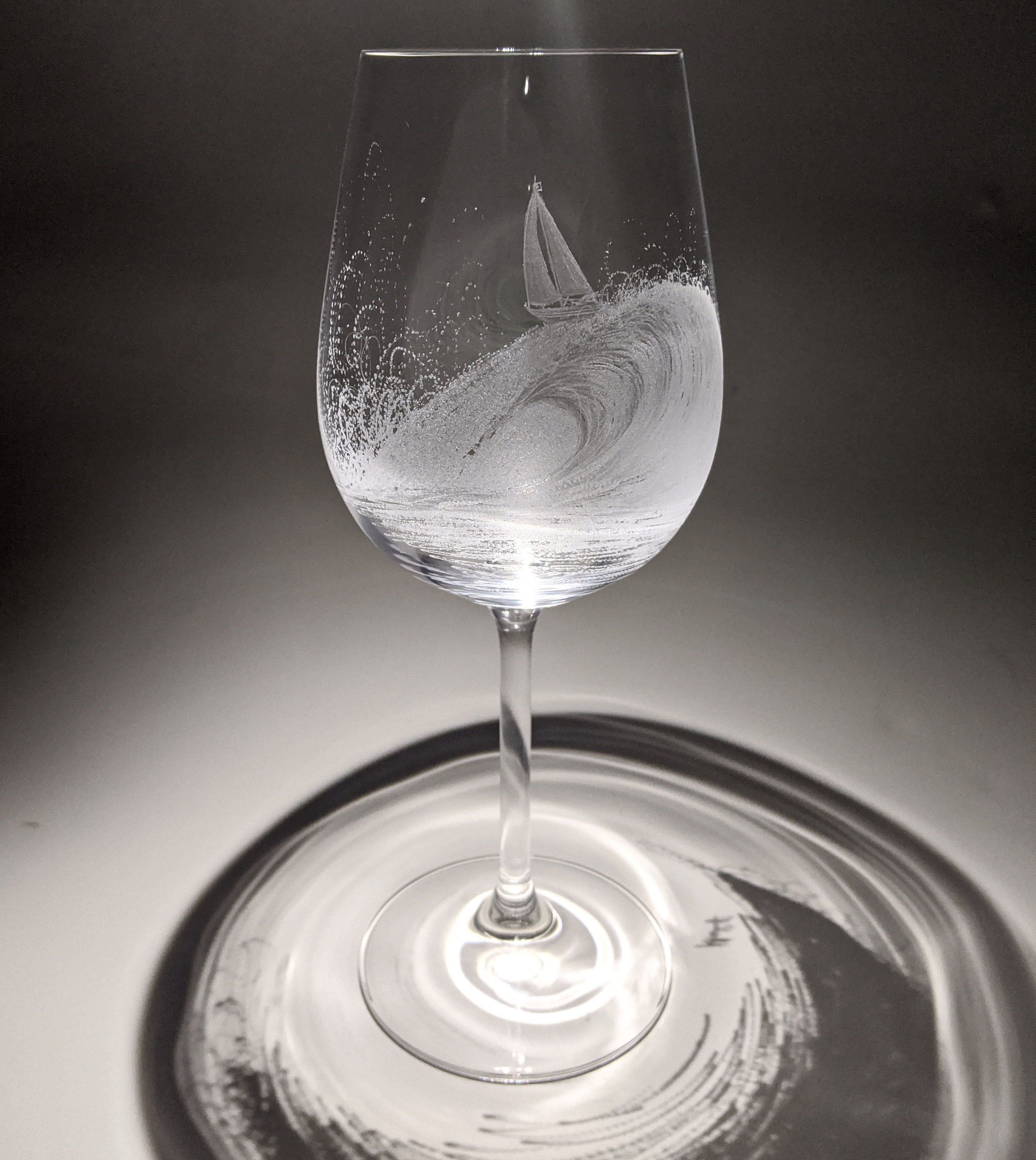Hand Engraved Wave Wine Glasses - Sailing - Yacht Glass - Sailing Gift ...