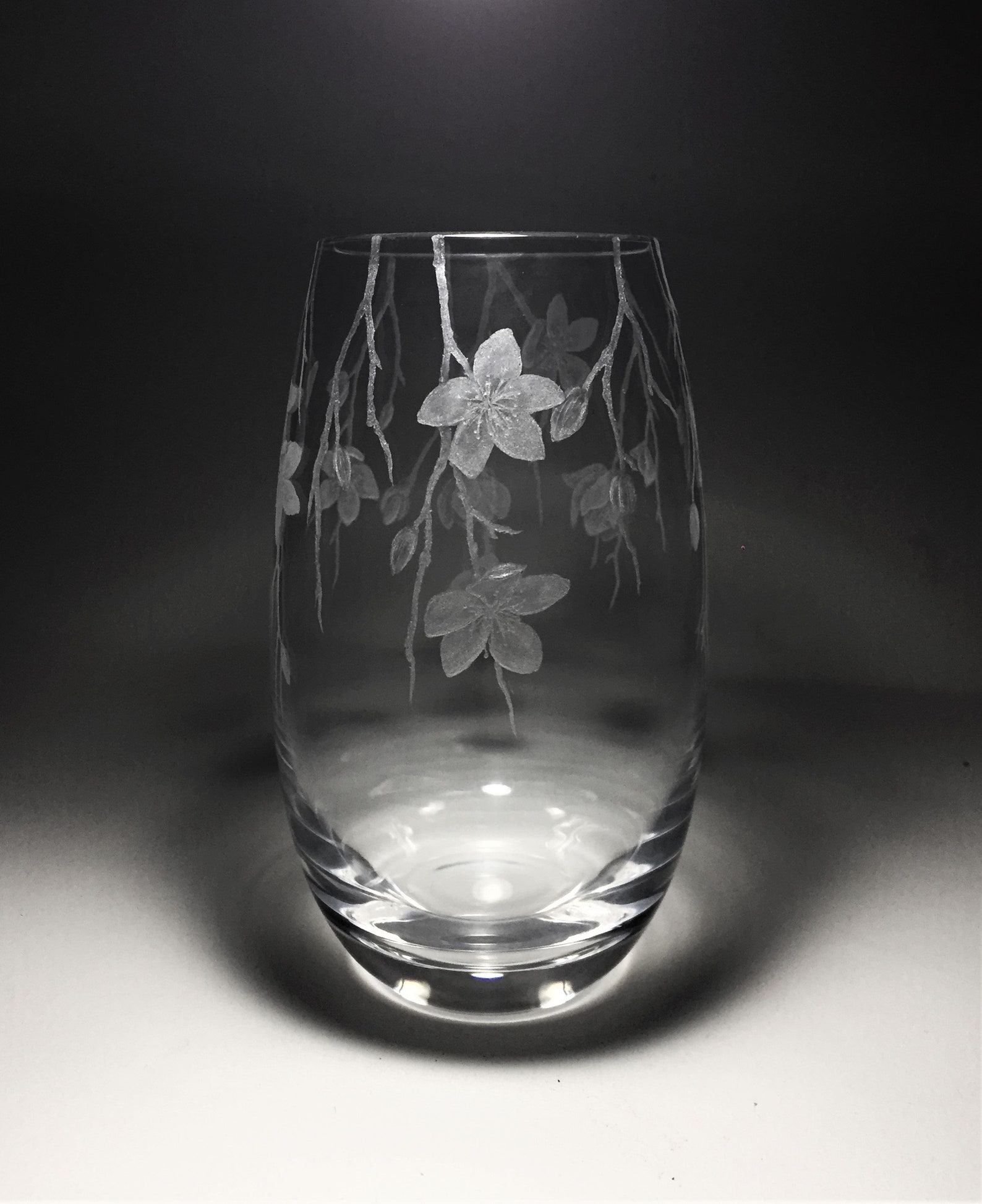 Cherry Blossom - Glass Engraved Vase - Crystal Vase - Glass Art ...