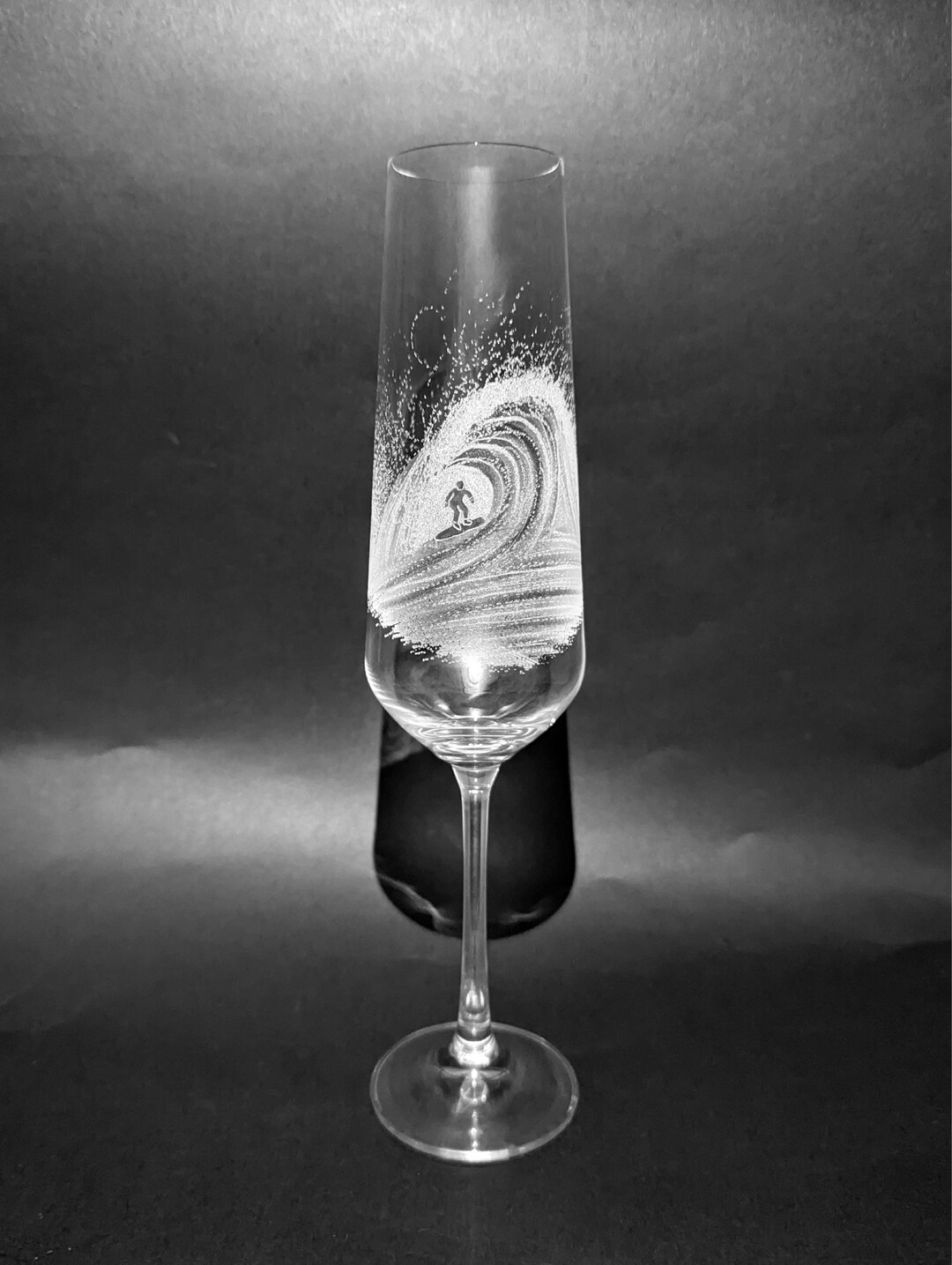 Hand Engraved Wave Champagne Glass - Surfing Glass - Surfer Gift ...