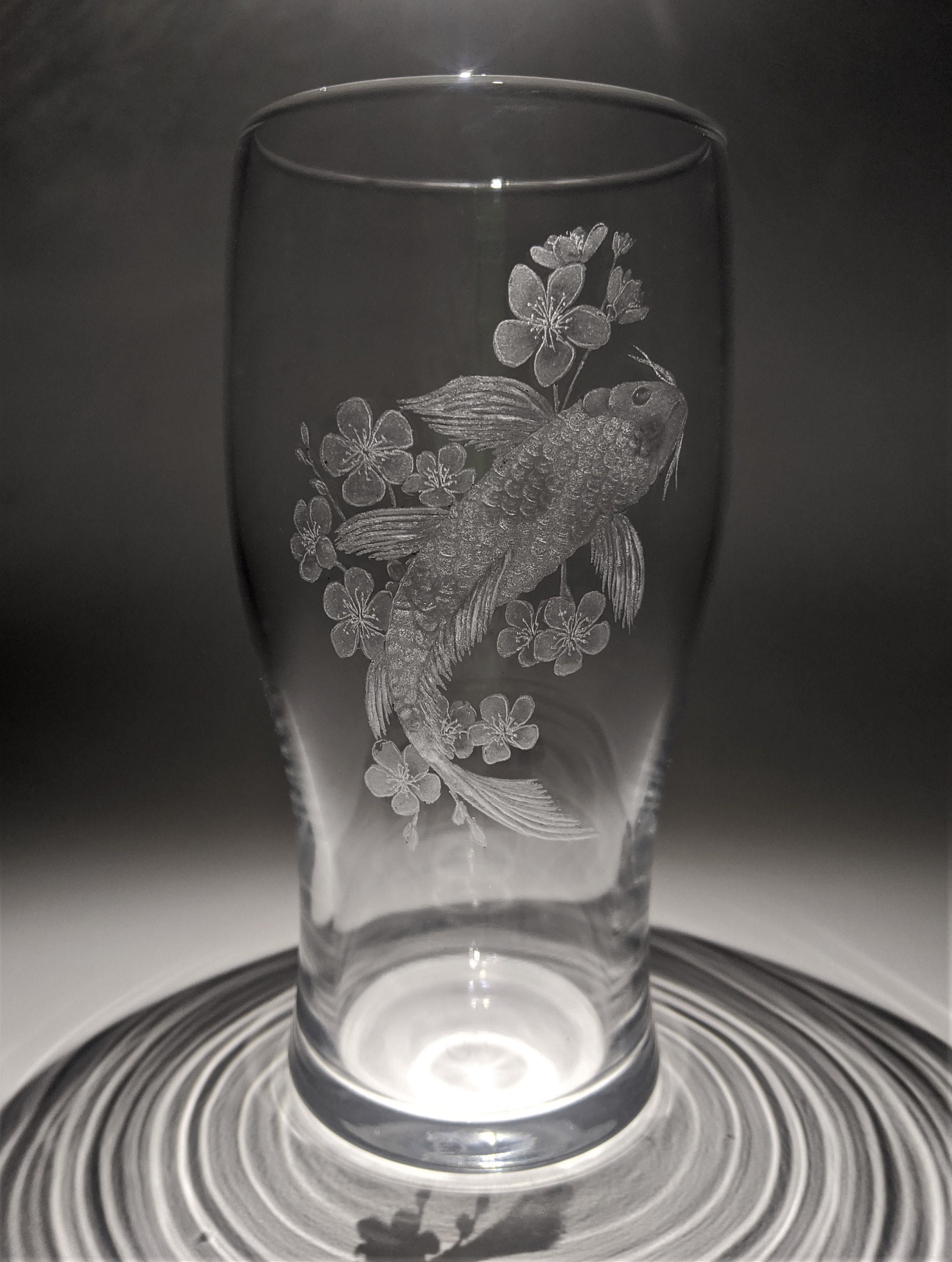 Koi Fish Pint Glass - Engraved Glass - Koi Fish and Cherry Blossom ...