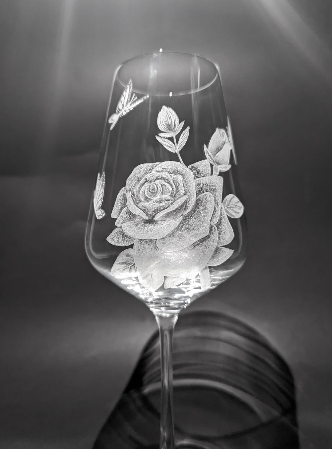 Hand Engraved Rose Wine Glasses - Rose Glass - Roses - Rose Gift - Rose ...