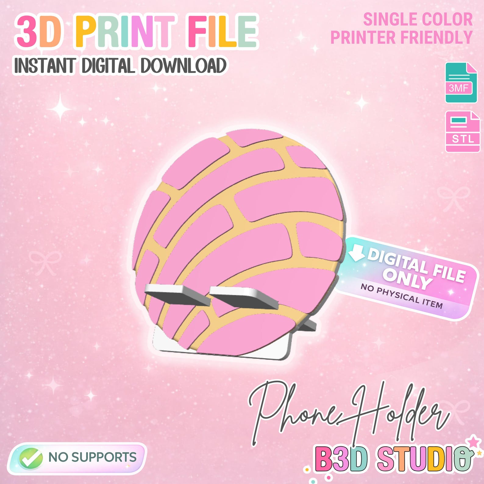 Circle Concha Phone Holder 3D Print File: Girly Desk Decor (STL/3MF ...